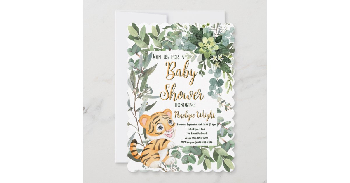 Personalized Tiger Jungle Safari Baby Shower Invitation | Zazzle
