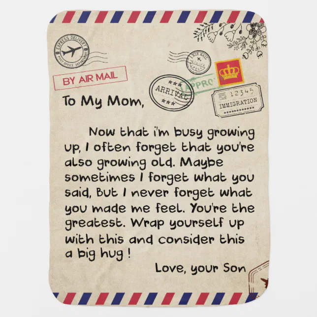 Personalized To My Mom Love Letter From Son Baby Blanket | Zazzle