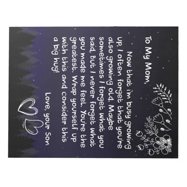 Personalized To My Mom Love Letter From Son Notepad | Zazzle