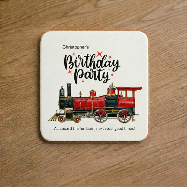 Personalized Train Birthday Party Coaster | Zazzle