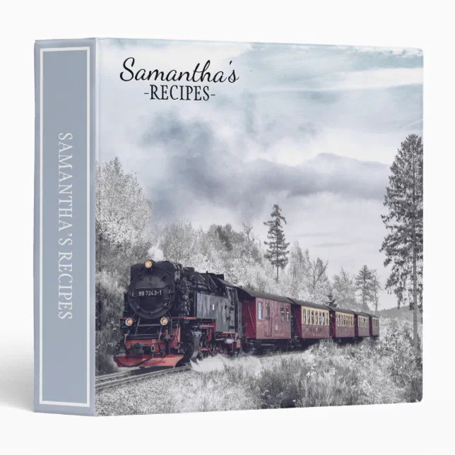 Personalized Train Snowy Landscape Recipe Binder | Zazzle