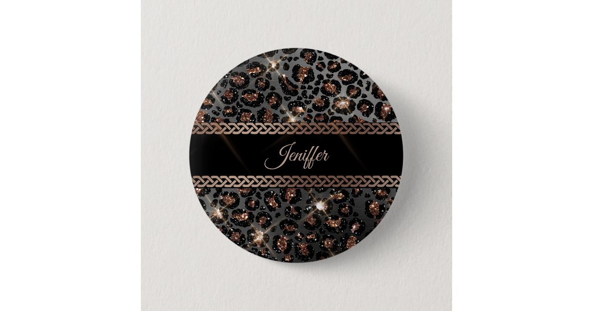 Personalized Trendy Leopard Black Gold Glitter Button | Zazzle