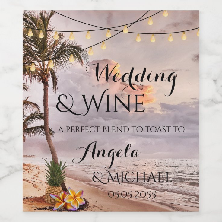 Personalized Tropical Beach Wedding Wine Label | Zazzle