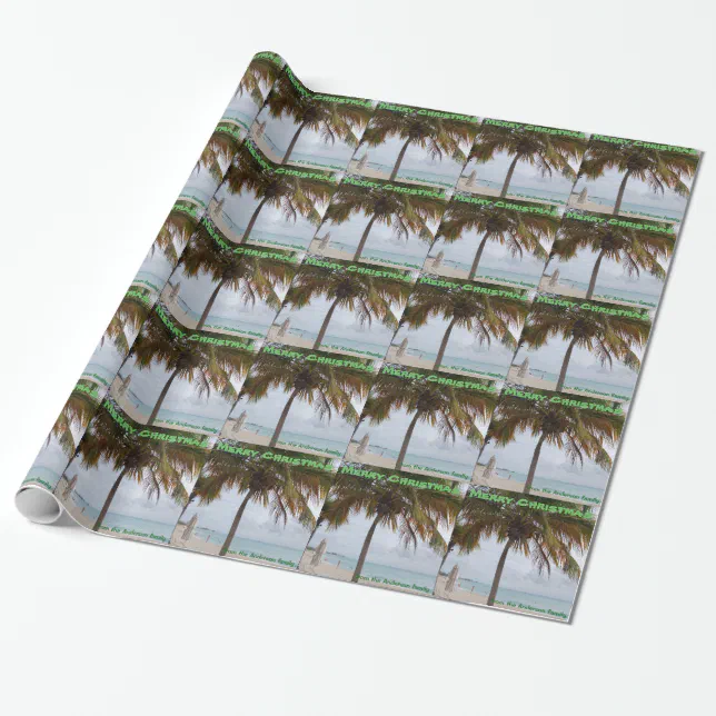 Personalized Tropical Christmas Beach Palm Tree Wrapping Paper | Zazzle