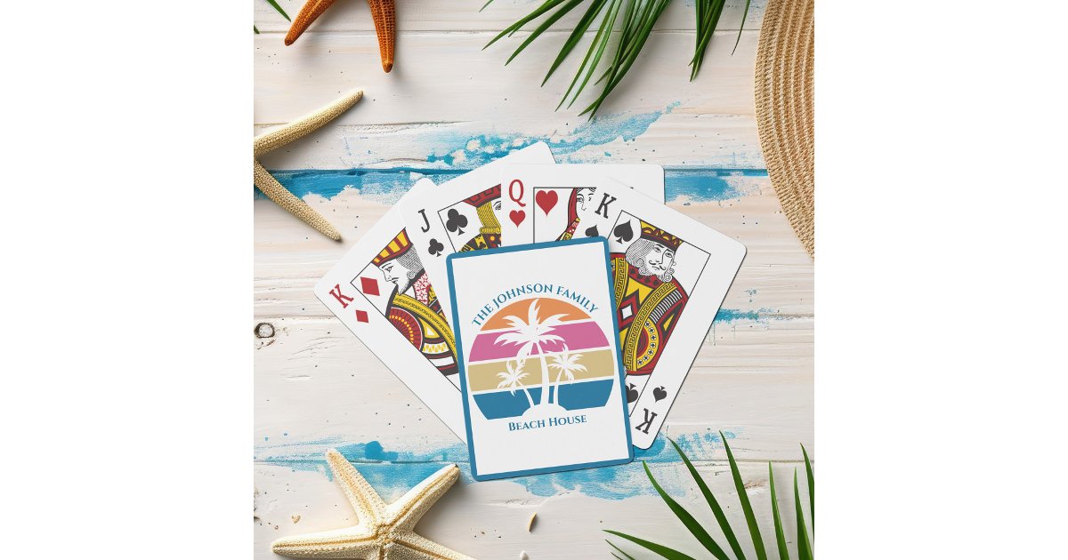 Personalized Tropical Palm Tree Sunset Beach House Poker Cards | Zazzle