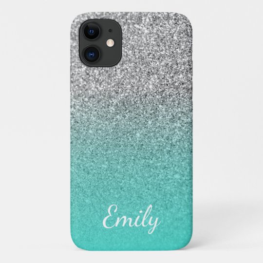 Personalized Turquoise and Silver Glitter Ombre Case-Mate iPhone Case ...