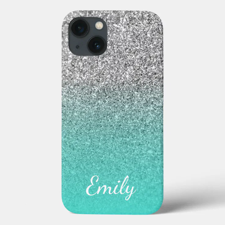 Personalized Turquoise and Silver Glitter Ombre Case-Mate iPhone Case ...