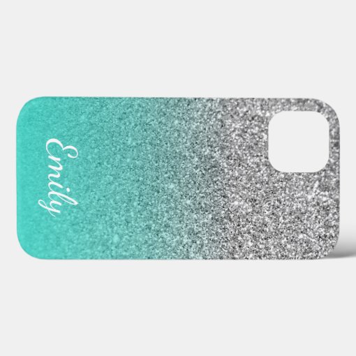 Personalized Turquoise and Silver Glitter Ombre Case-Mate iPhone Case ...
