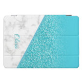 Personalized Turquoise Glitter - White Marble iPad Pro Cover | Zazzle