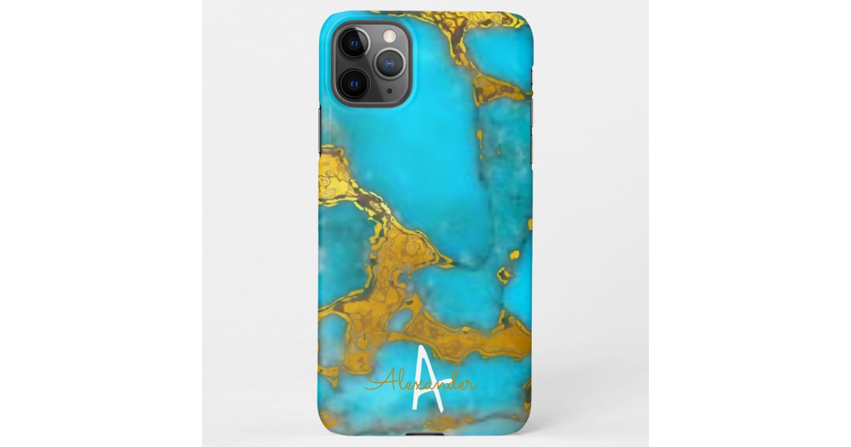 Personalized Turquoise GOLD Marble Named BUDGET iPhone Case | Zazzle