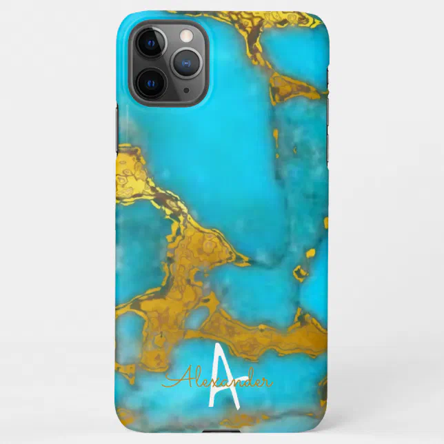 Personalized Turquoise GOLD Marble Named BUDGET iPhone Case | Zazzle