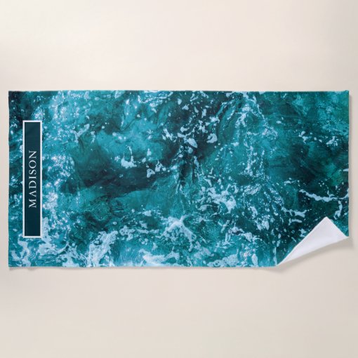 Personalized Turquoise Sea and Waves Beach Towel | Zazzle