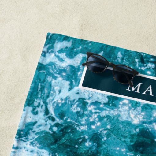 Personalized Turquoise Sea and Waves Beach Towel | Zazzle