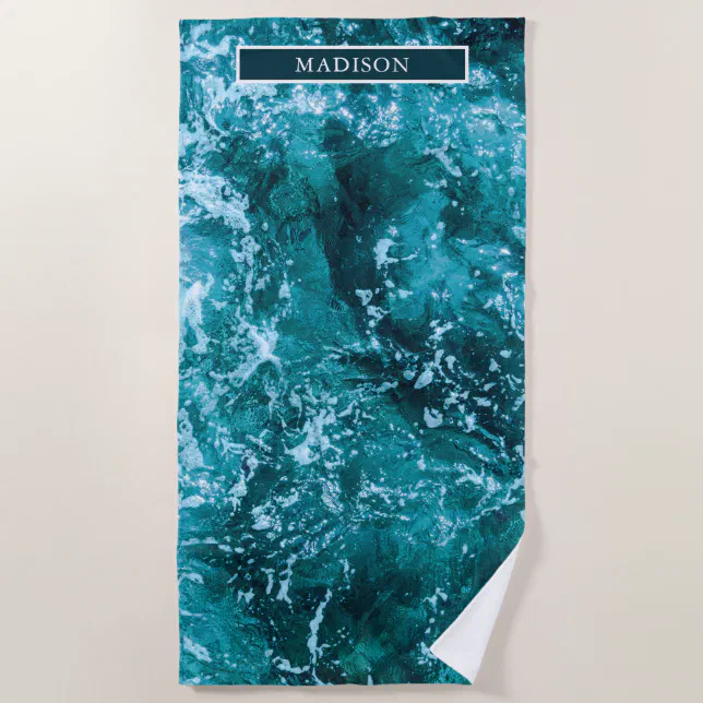 Personalized Turquoise Sea and Waves Beach Towel | Zazzle