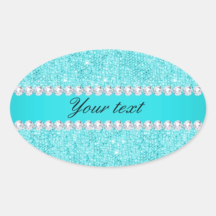Personalized Turquoise Sequins and Diamonds Oval Sticker | Zazzle.com