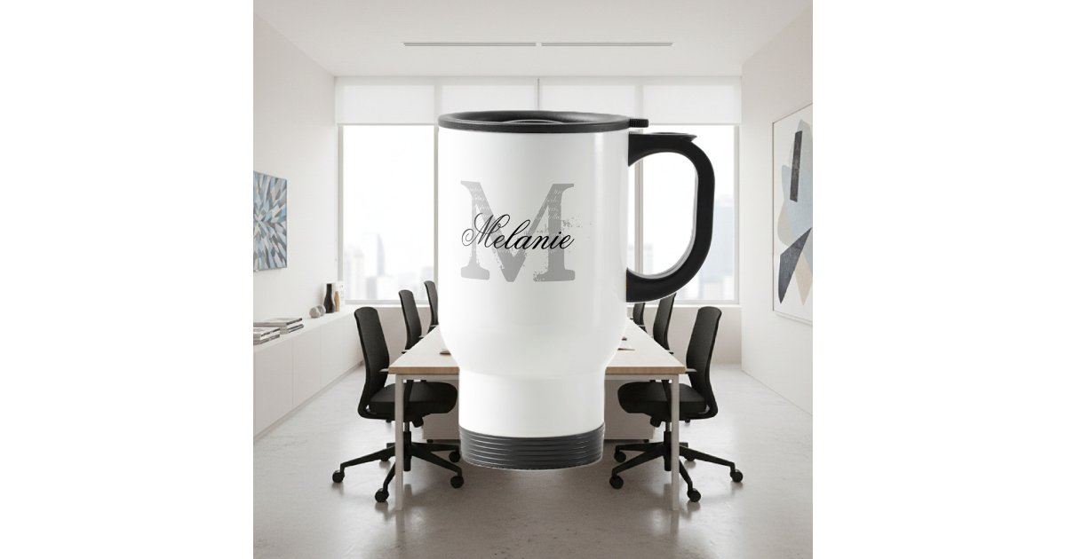 Personalized typography monogram to go travel mug | Zazzle
