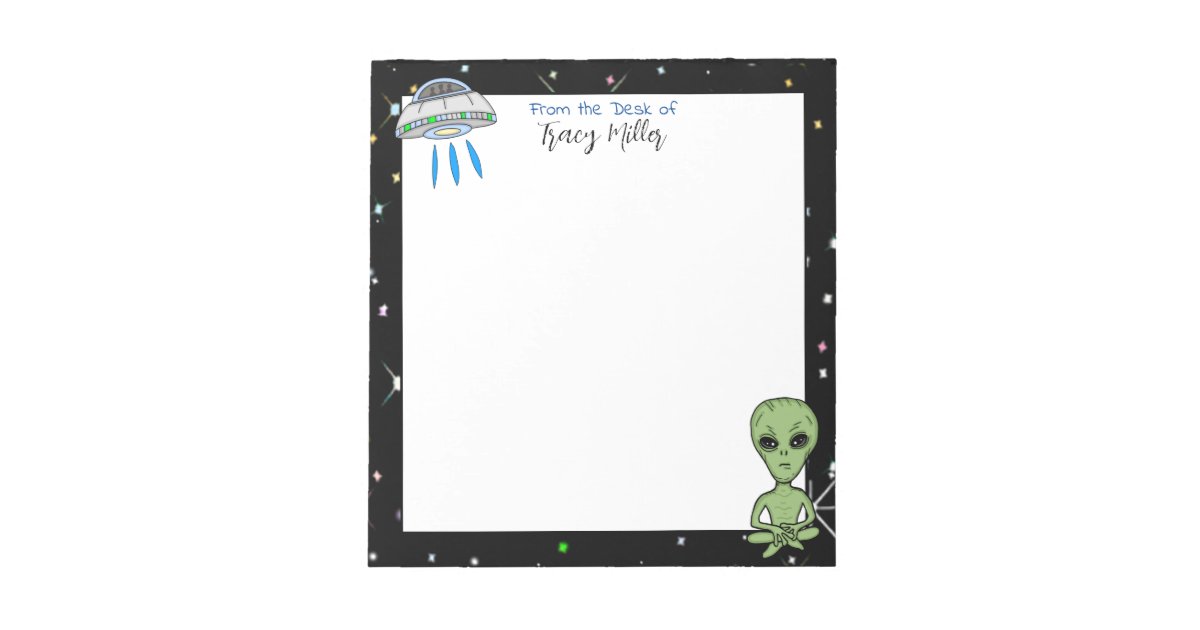 Personalized UFO and Alien on Starry Night Notepad | Zazzle