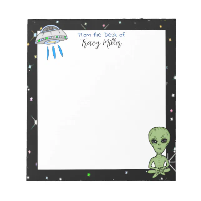 Personalized UFO and Alien on Starry Night Notepad | Zazzle
