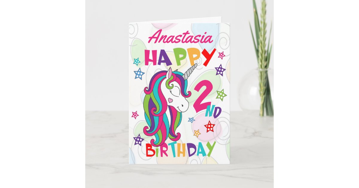 Personalized Unicorn 2nd Birthday Card | Zazzle