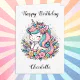 Personalized Unicorn and Flowers Girl's Birthday Card | Zazzle