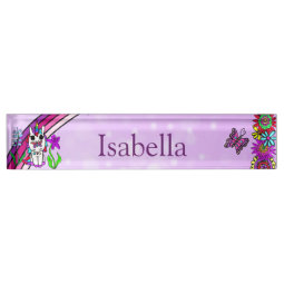 Personalized Unicorn, Butterfly and Flowers Desk Name Plate | Zazzle