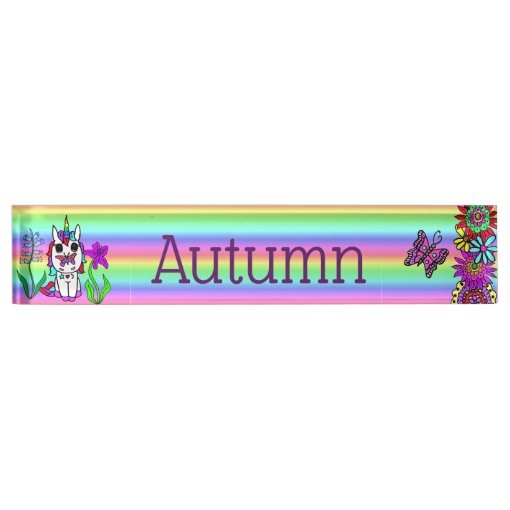 Personalized Unicorn, Butterfly and Flowers Desk Name Plate | Zazzle
