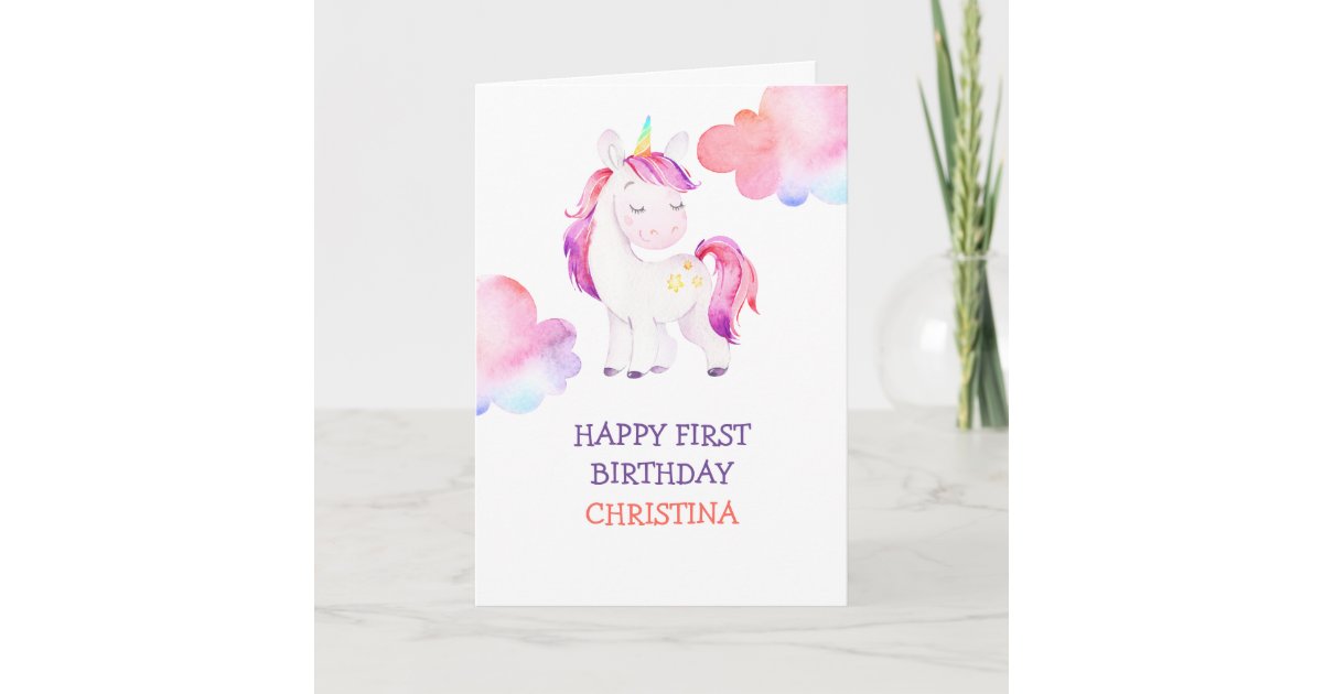 Personalized Unicorn Happy Birthday Girls Card | Zazzle