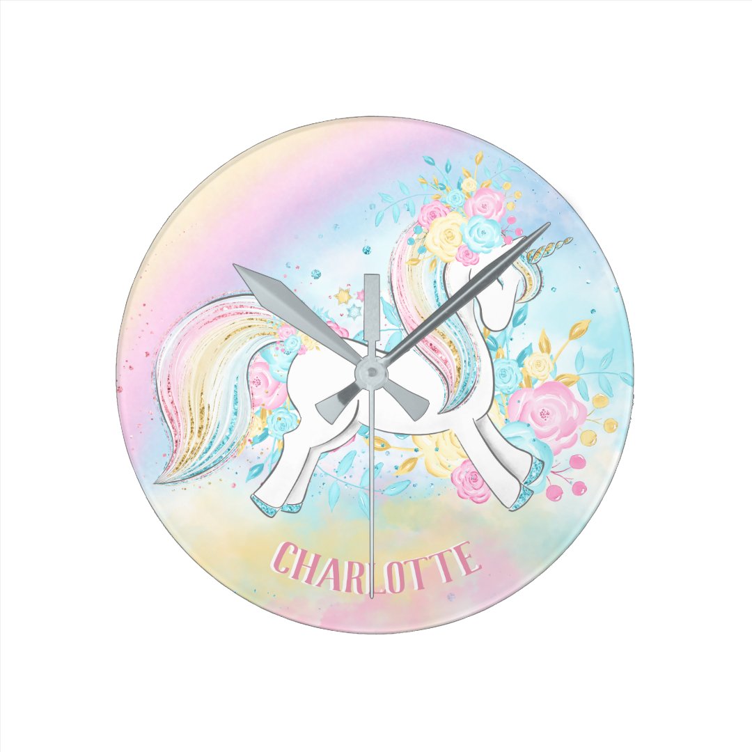 Personalized Unicorn Kids Wall Clock | Zazzle