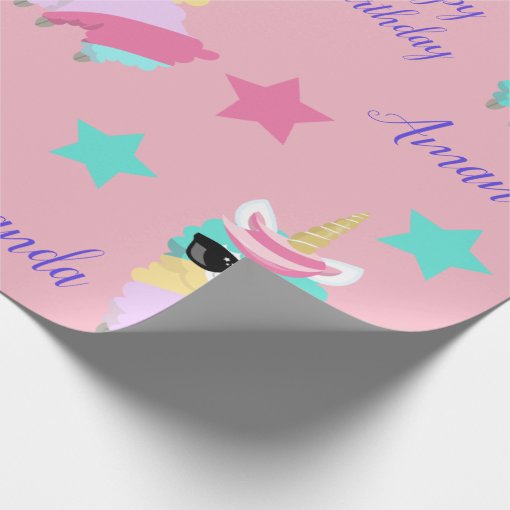 Personalized Unicorn Llama Happy Birthday Wrapping Paper | Zazzle