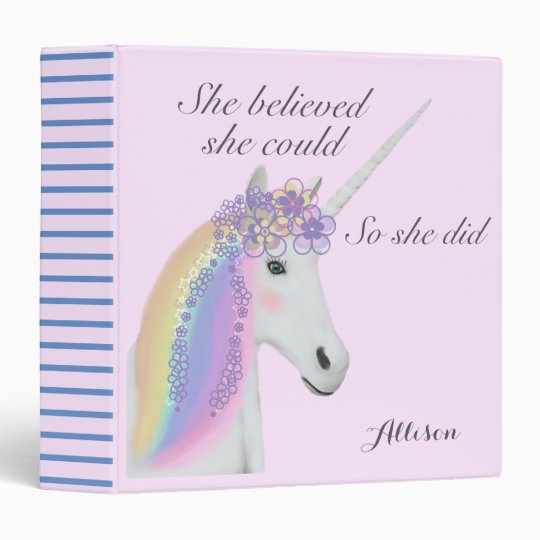 Personalized Unicorn Rainbow Pink Binder | Zazzle.com