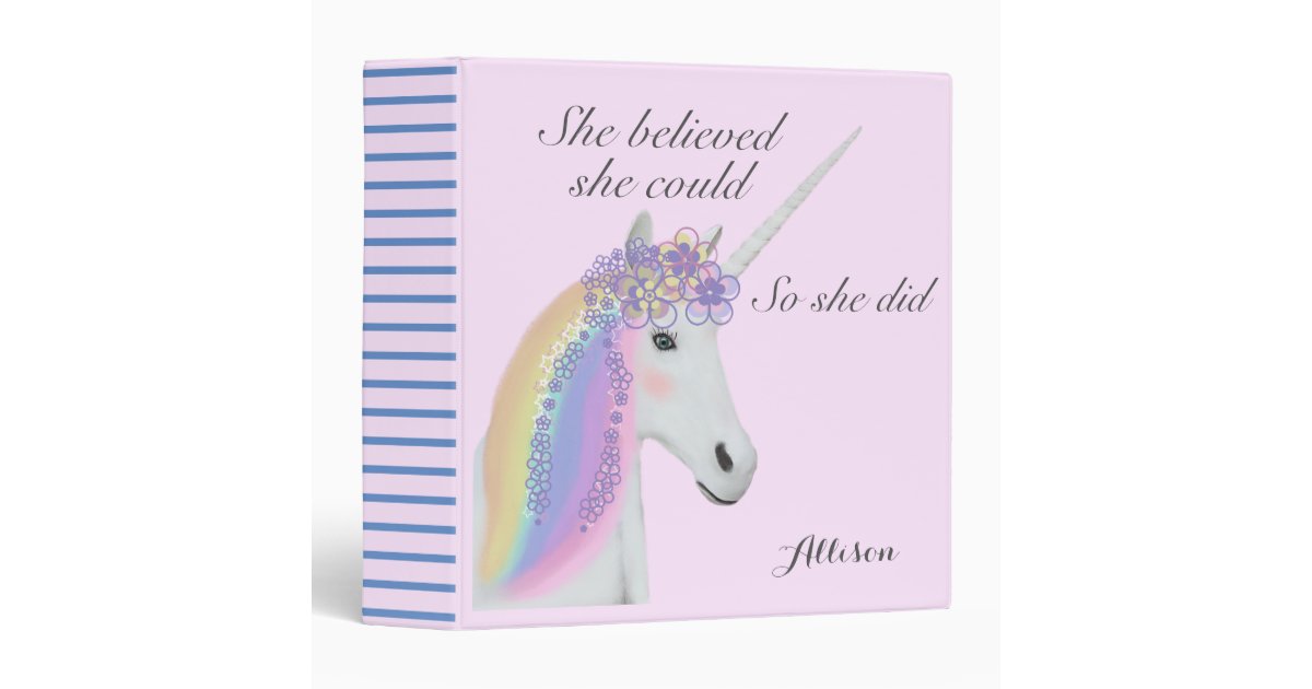 Personalized Unicorn Rainbow Pink Binder | Zazzle