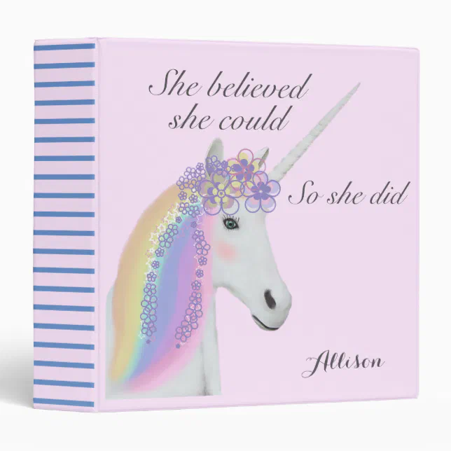 Personalized Unicorn Rainbow Pink Binder | Zazzle