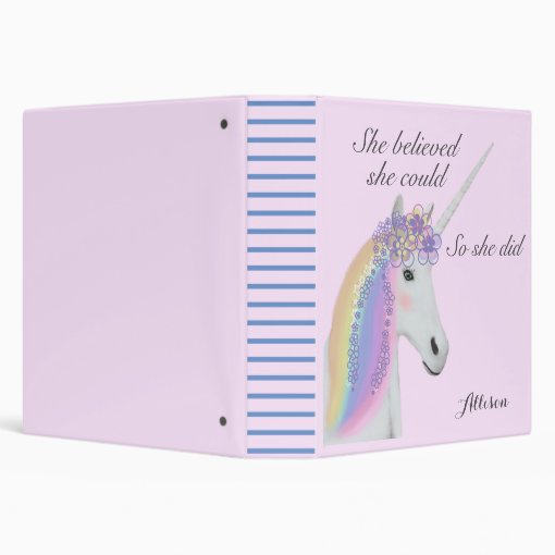 Personalized Unicorn Rainbow Pink Binder | Zazzle
