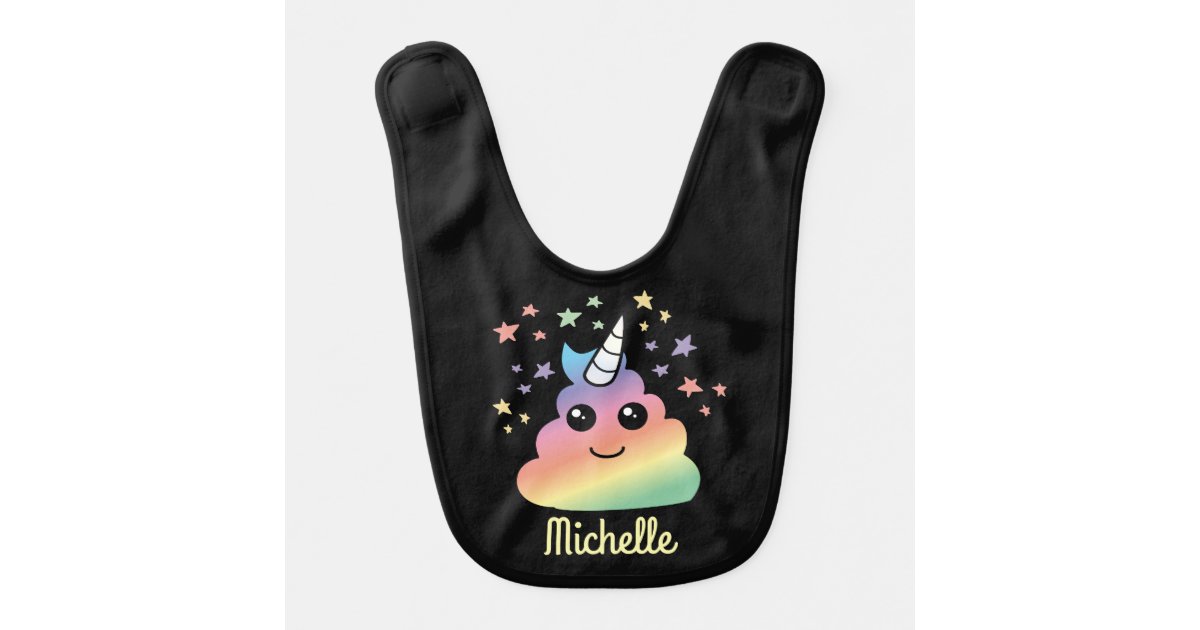 Personalized Unicorn Rainbow Poop Emoji Kawaii Baby Bib | Zazzle