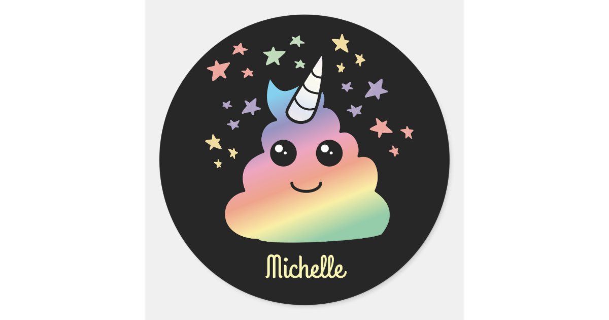 Personalized Unicorn Rainbow Poop Emoji Kawaii Classic Round Sticker ...
