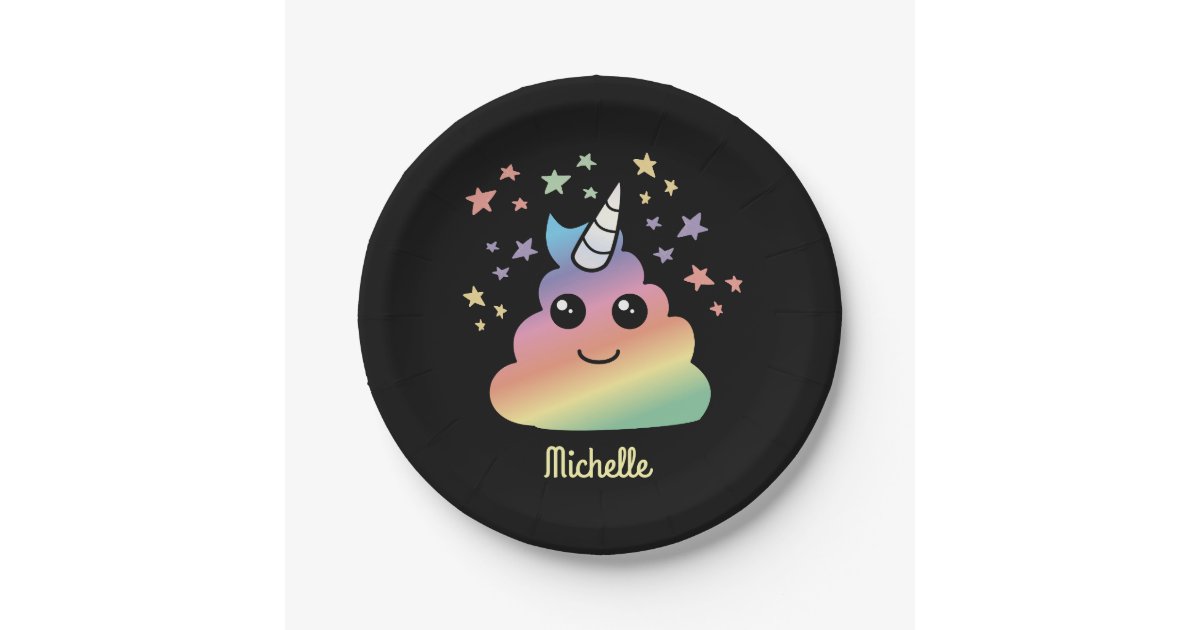 Personalized Unicorn Rainbow Poop Emoji Paper Plates | Zazzle
