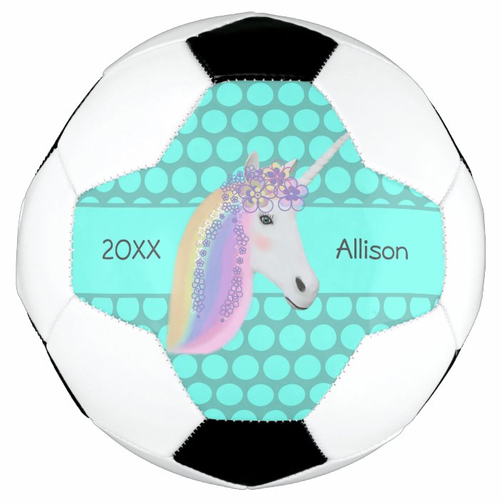 Personalized Unicorn Rainbow Turquoise Soccer Ball | Zazzle.com