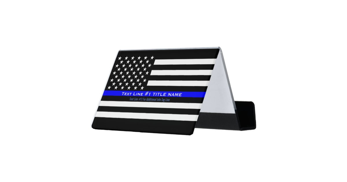 Personalized US Thin Blue Line 2 Lines of Text Desk Business Card ...