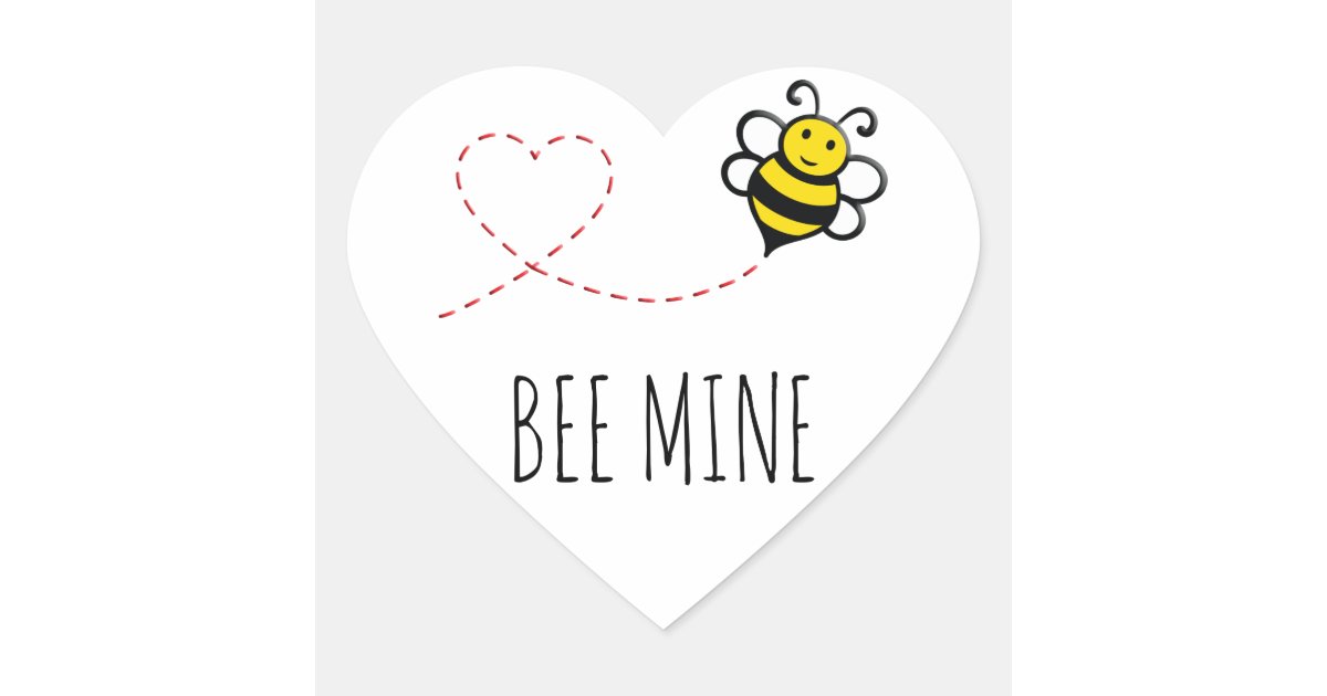 Personalized Valentine Quote - Bee Mine Cartoon Heart Sticker | Zazzle