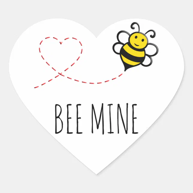 Personalized Valentine Quote - Bee Mine Cartoon Heart Sticker | Zazzle