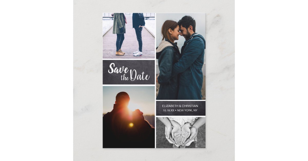 Personalized, Vertical Save the Date Photo Collage Announcement ...
