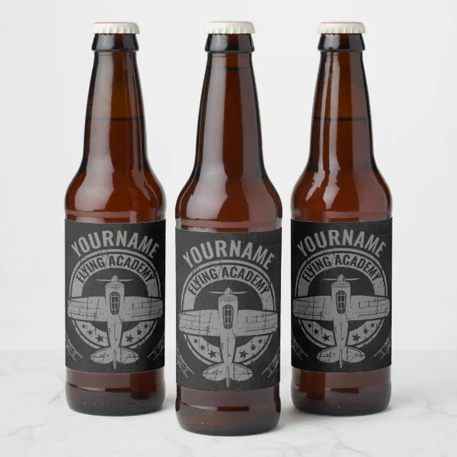 Personalized Vintage Airplane Pilot Flying Academy Beer Bottle Label ...