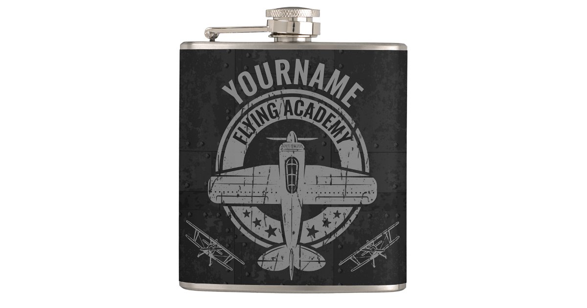 Personalized Vintage Airplane Pilot Flying Academy Flask | Zazzle