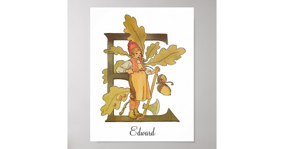 Personalized Vintage Alphabet Letter E Poster | Zazzle