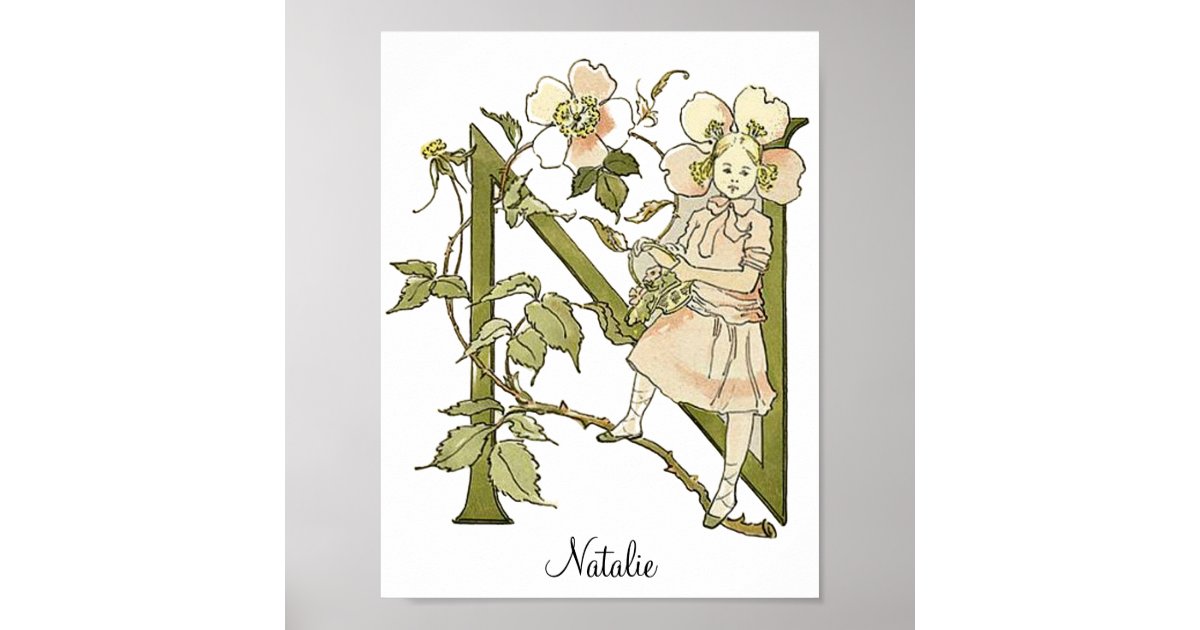 Personalized Vintage Alphabet Letter N Poster | Zazzle