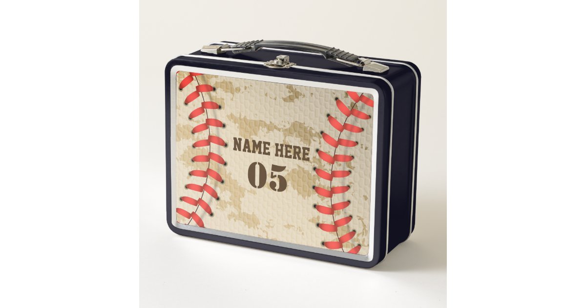 Personalized Vintage Baseball Name Number Retro Metal Lunch Box | Zazzle