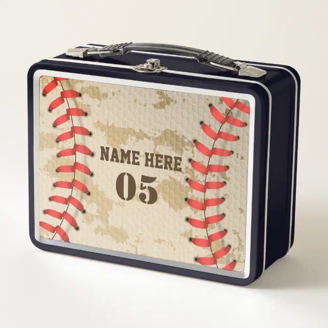 Personalized Vintage Baseball Name Number Retro Metal Lunch Box | Zazzle