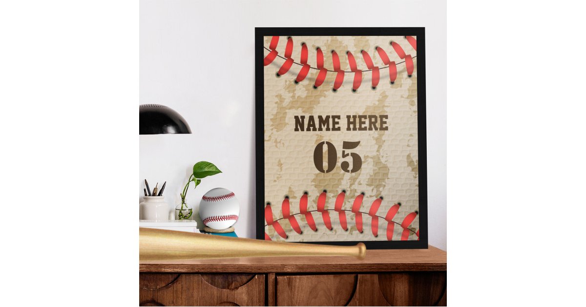 Personalized Vintage Baseball Name Number Retro Poster | Zazzle