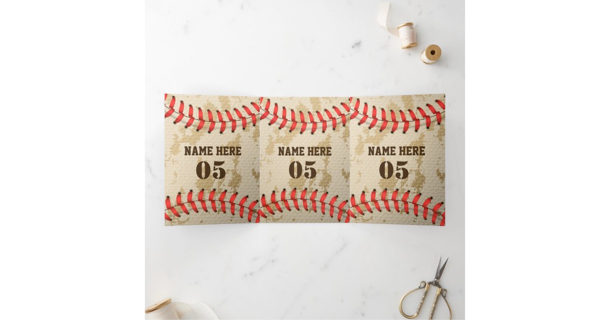 Personalized Vintage Baseball Name Number Retro Tri-Fold Card | Zazzle