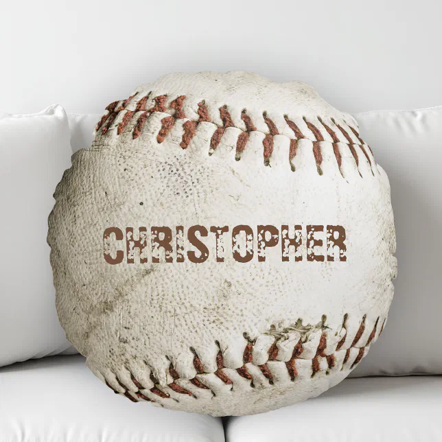 Personalized Vintage Baseball Round Pillow | Zazzle